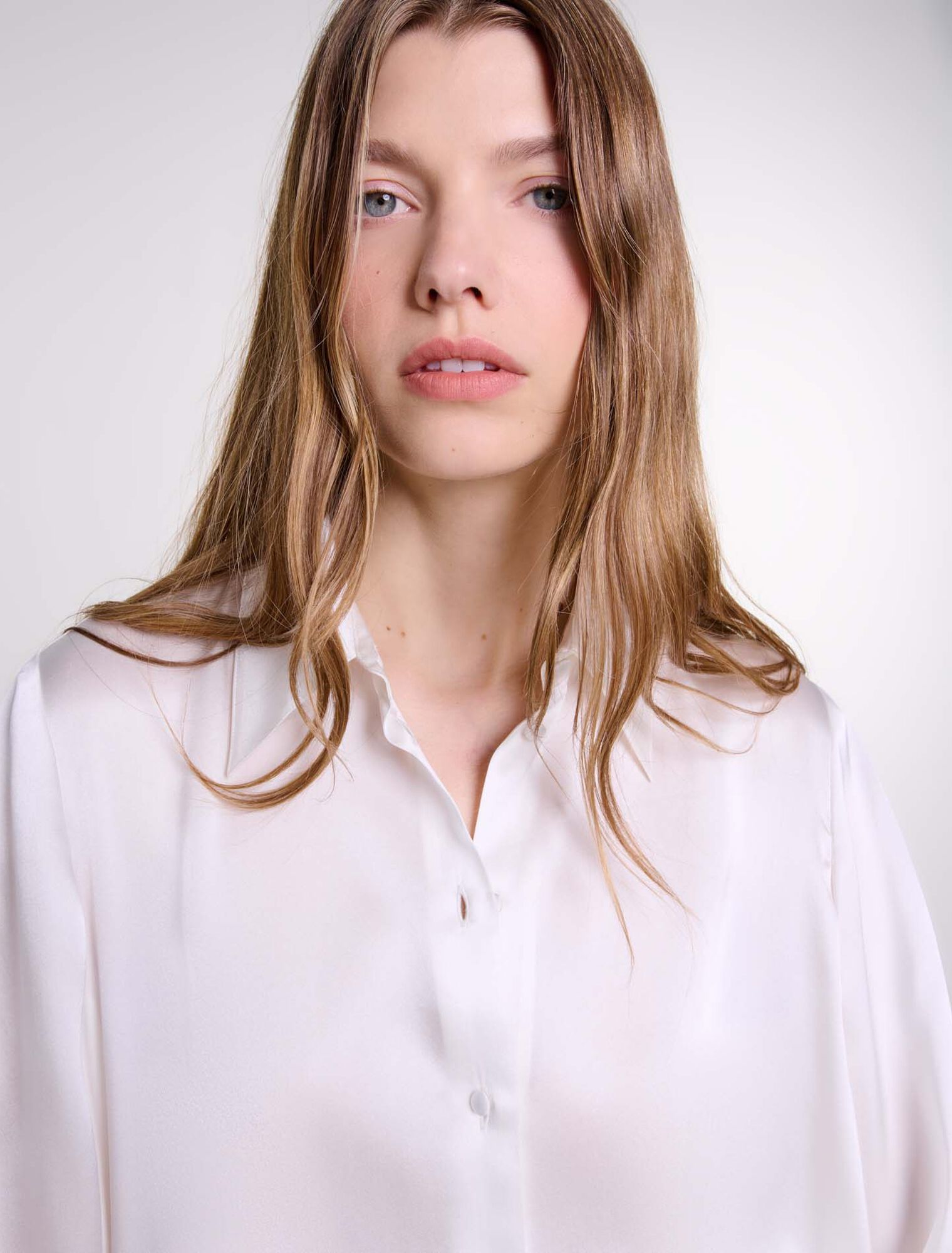 Camisa blanca de seda - Mangas cortas | Maje