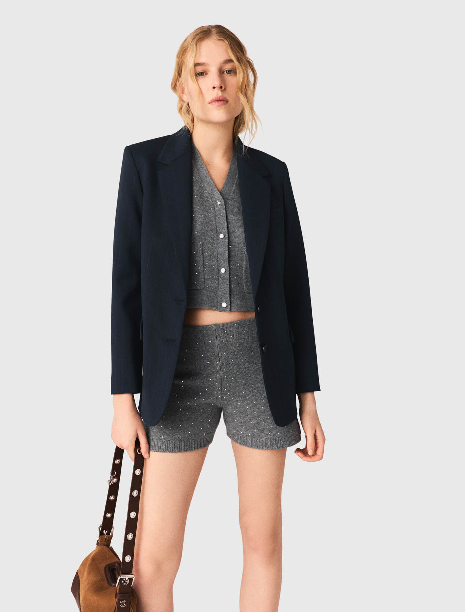 Short de punto con strass negro / gris para mujer | Maje