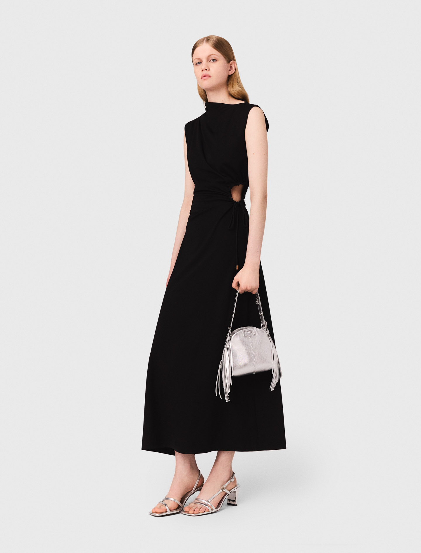 Vestido maxi con cintura recortada Negro para mujer | Maje