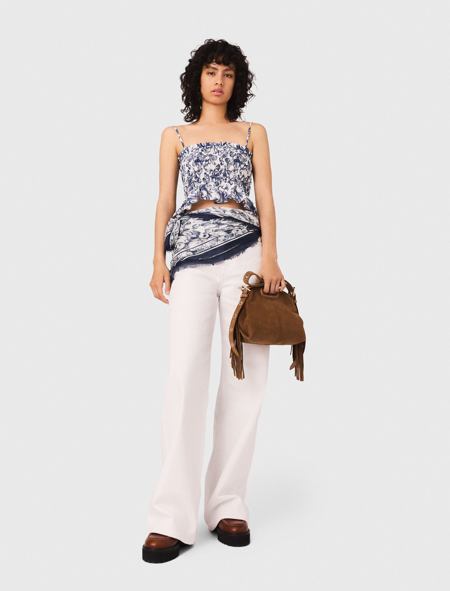 Top fruncido estampado bicolor para mujer | Maje